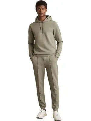 REISS Fabien Interlock Jersey Hoodie - Sage