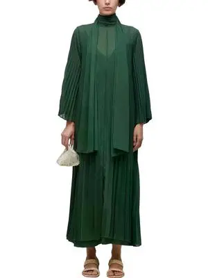 OSKLEN Pleated High-neck Maxi Dress - Green