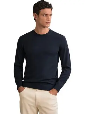 REISS Merino Wool Crew Neck Jumper - Midnight Navy