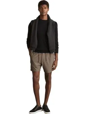 REISS Textured Drawstring Shorts - Mocha Brown