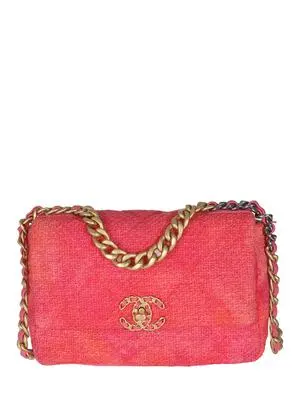Chanel Tweed Quilted 19 Flap Bag - Pink