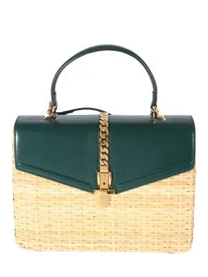 Gucci Sylvie Wicker Top Handle Bag - Green