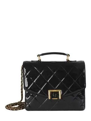 Chanel 23a Quilted Patent Accordion Pushlock Flap Bag - Black