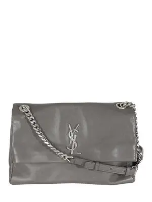 Saint Laurent Grained Calfskin West Hollywood Monogram Fold Over Bag - Gray
