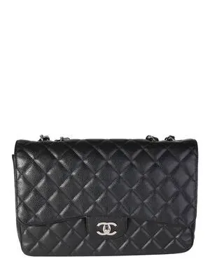 Chanel Quilted Caviar Jumbo Classic Single Flap Handbag - Black