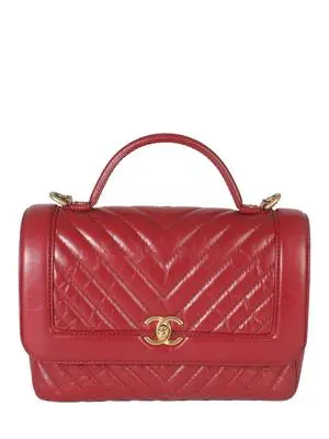 Chanel Chevron Calfskin Top Handle Flap Bag - Red