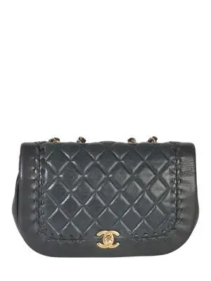 Chanel Quilted Lambskin Braided Saddle Flap Bag - Black