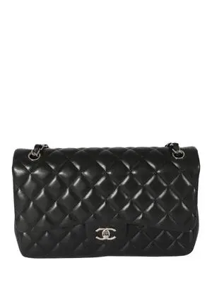 Chanel Quilted Lambskin Jumbo Classic Double Flap Bag - Black