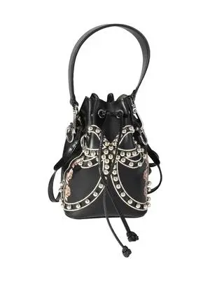 Fendi Leather Studded Bow Mon Tresor Bucket Bag - Black
