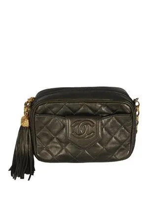 Chanel Vintage Metallic Quilted Lambskin Tassel Camera Bag - Green