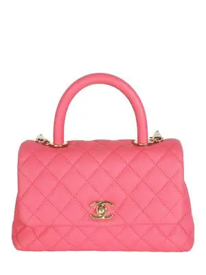 Chanel Quilted Caviar Coco Top Handle Flap Bag - Pink