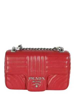 Prada Soft Calfskin Impunture Diagramme Chain Flap Bag - Red