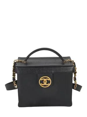 Chanel Vintage Caviar Vanity Box Train Case - Black