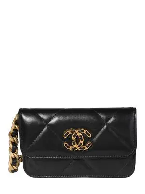 Chanel Quilted Lambskin 19 Coin Purse With Chain - Black