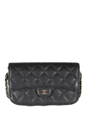 Chanel Quilted Caviar Flap Phone Handbag With Chain - Black