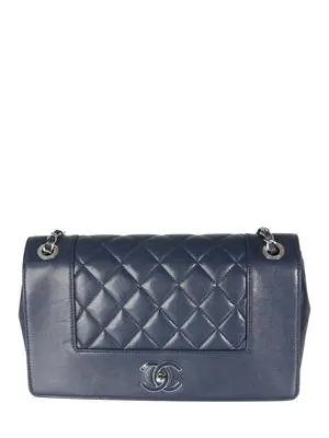Chanel Navy Quilted Sheepskin Vintage Mademoiselle Flap Bag - Blue