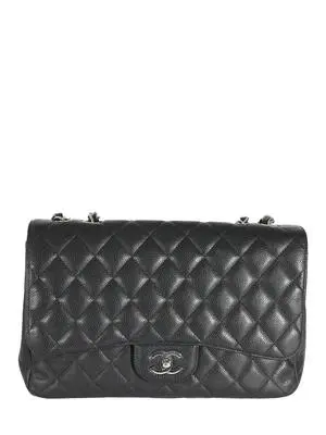 CHANEL Quilted Caviar Jumbo Classic Single Flap Handbag
