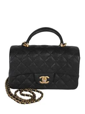 CHANEL Quilted Caviar Mini Top Handle Rectangular Flap Handbag