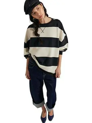 Free People Striped Crewneck Black Combo