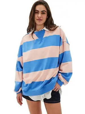Free People Striped Crewneck Hawaiian Blue