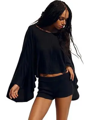 Free People Knit Top And Shorts Set Black