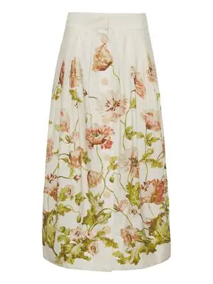 Cara Cara Marge Floral Midi Skirt - Lockwood Flora Egret