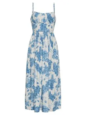 Cara Cara Alba Printed Midi Dress - Tossed Floral Blue