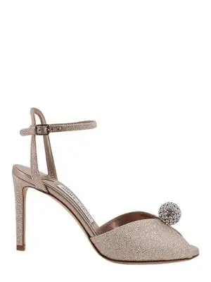 JIMMY CHOO Sacora Glitter Leather Sandals - Beige