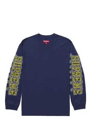 Supreme Intarsia Sleeve Long Sleeve Top - Navy Blue