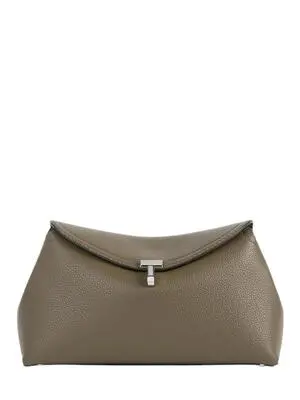 TOTEME T-lock Grained-leather Clutch - Dark Taupe