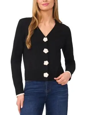 CECE DUPRAZ Crochet Flower Accent Cardigan - Rich Black