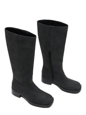 THERAPY AUSTRALIA Fever Square Toe Tall Boots - Black Waxy Tumbled Pu