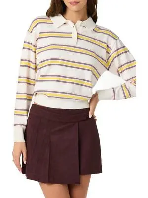 Astr The Label Striped Long-sleeve Cotton Polo - White Yellow Stripe