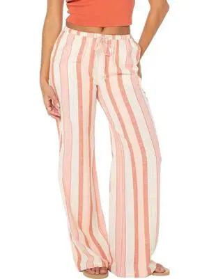 Roxy Iyla Stripe Drawstring Waist Pants - Trop Peach