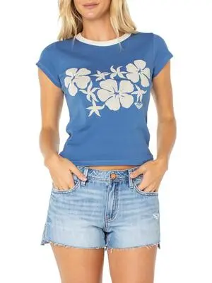 Roxy Plumeria Hibiscus '90s Baby T-shirt - Blue Horizon