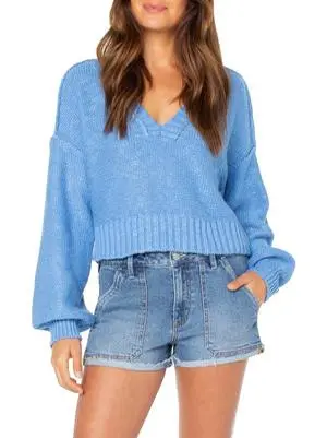Roxy Study Hall V-neck Sweater - Silver Lake