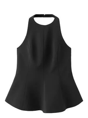 Mango Peplum Halter Top Black
