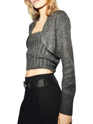 Mango Metallic Cropped Cardigan - Grey
