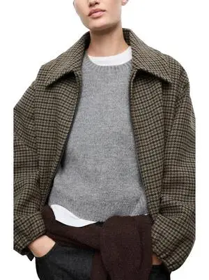 Mango Houndstooth Check Wool-blend Bomber Jacket - Brown