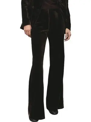Mango Velvet Flare Leg Trousers - Chocolate