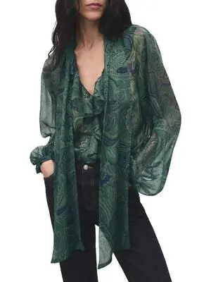 Mango Paisley Scarf Neck Top - Green