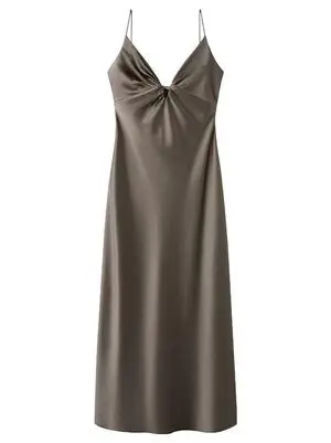 Mango Victory Hammered Satin Slipdress - Mink Grey