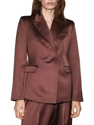 Mango Satin Suit Blazer - Brown