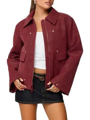 EDIKTED Faux Suede Oversize Jacket - Burgundy