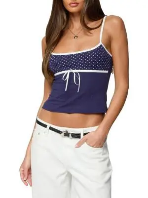 EDIKTED Polka Dot Crop Tank Top - Navy