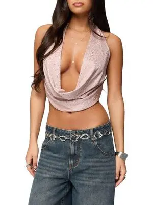 EDIKTED Studded Backless Cowl Neck Top - Light-pink