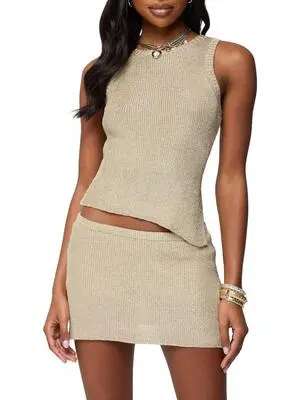 EDIKTED Asymmetric Metallic Knit Tank Top - Gold