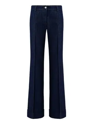 Missoni Flared Denim Trousers With Turn-up Hem And Center Crease - Navy