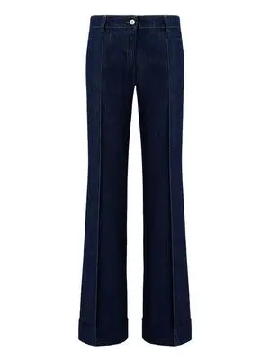 Missoni Flared Denim Trousers With Turn-Up Hem And Center Crease Navy
