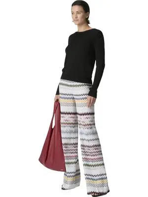 Missoni Wide Zigzag Viscose And Cotton Trousers - Green& Brown